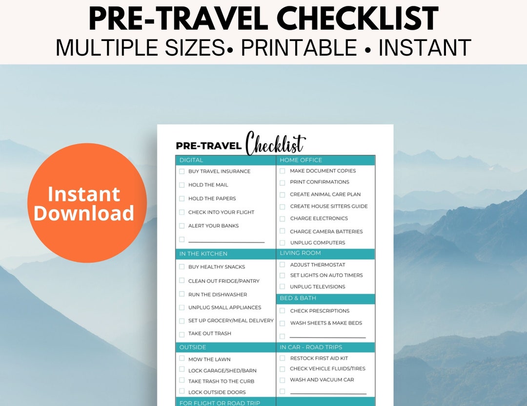 Pre Travel Checklist, Vacation Planner, Vacation to Do List, Travel ...
