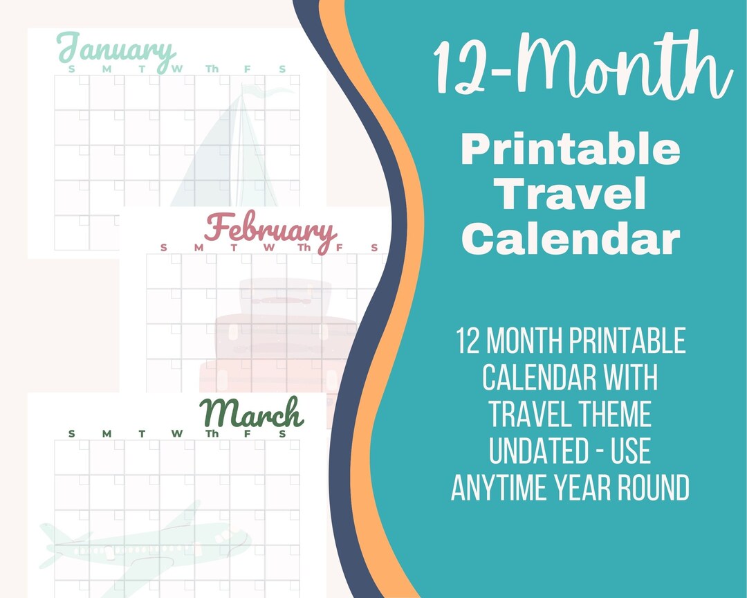 Printable Travel Calendar, Undated Calendar, Travel Themed, A4 Size - Etsy