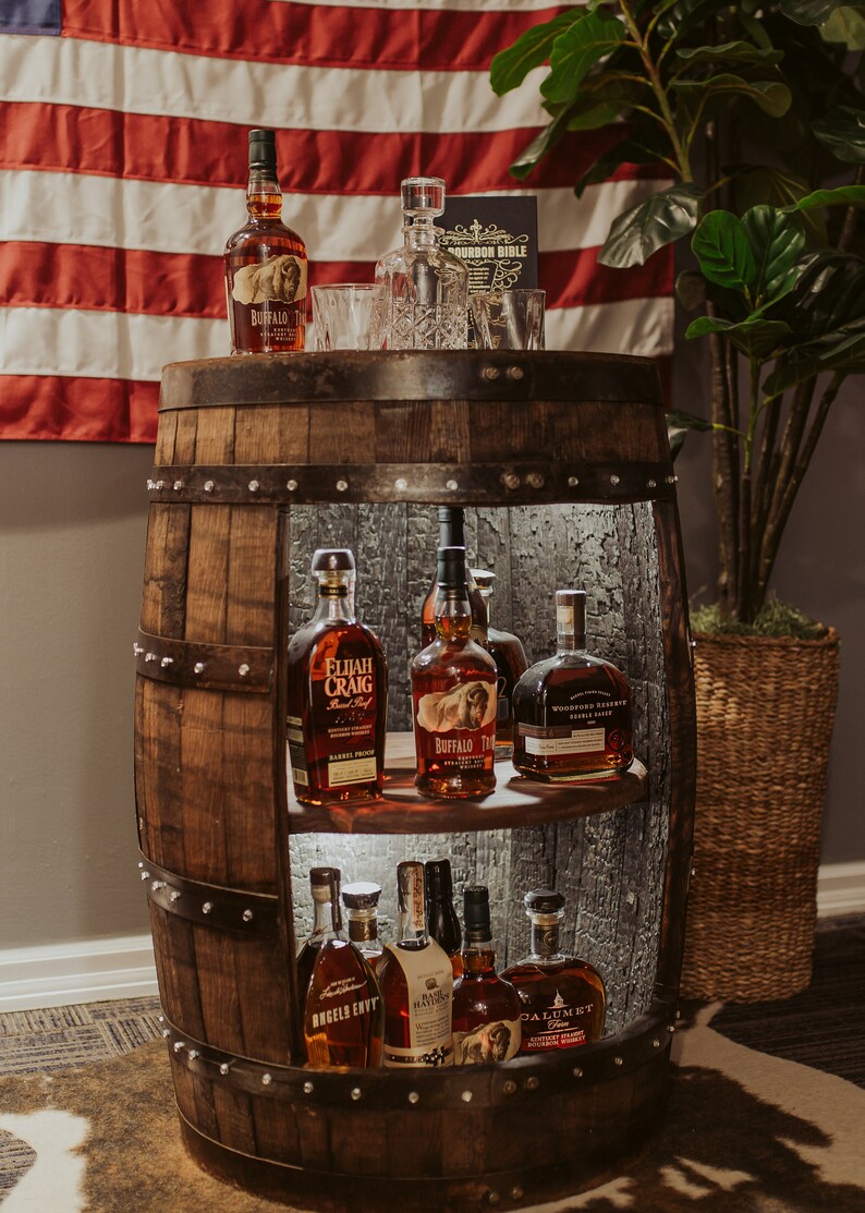 Whiskey Barrel Cabinet | Bourbon Bottle Storage | Basement Bar ...