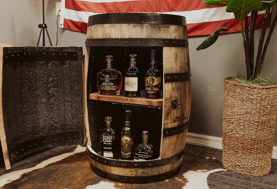 Whiskey Barrel Cabinet Bourbon Bottle Storage Basement Bar - Etsy
