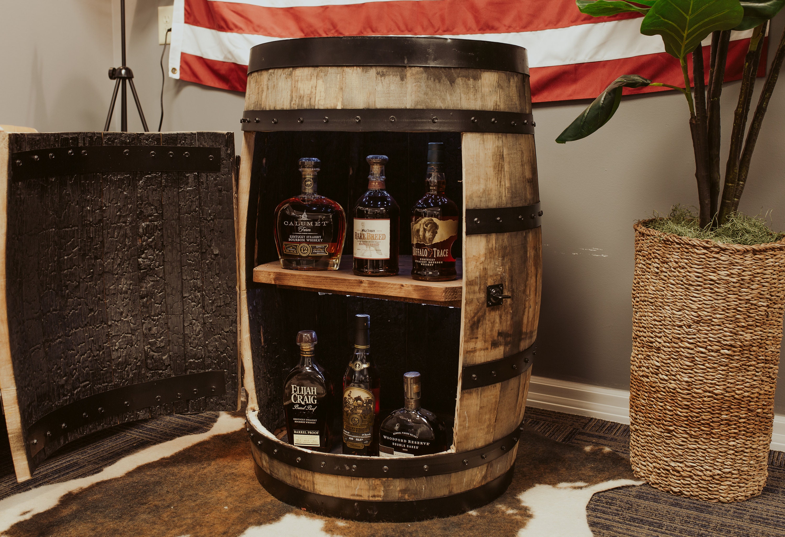 Whiskey Barrel Cabinet | Bourbon Bottle Storage | Basement Bar ...