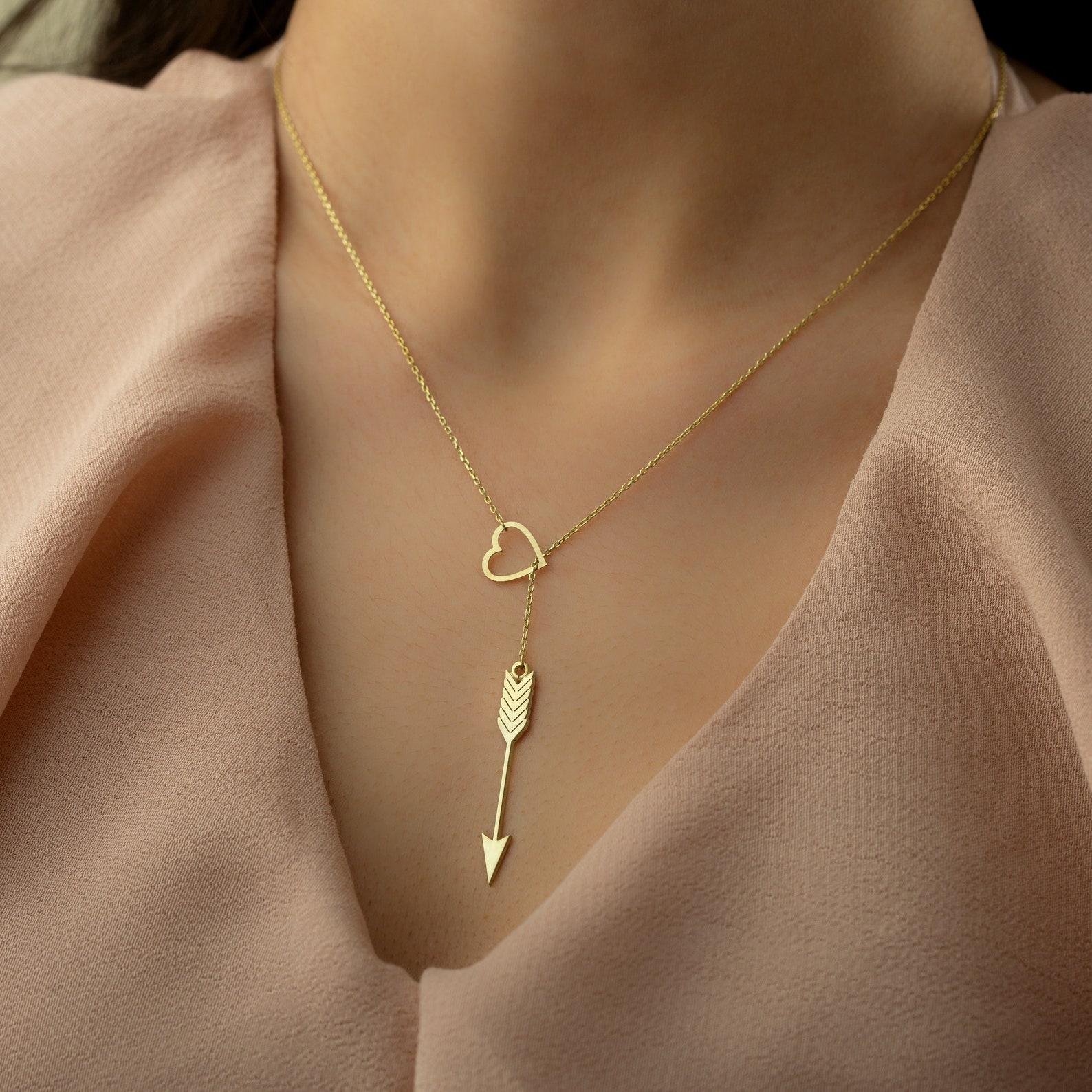 Heart & Arrow Necklace, Lariat Arrow Necklace With Heart, Gift for Her ...