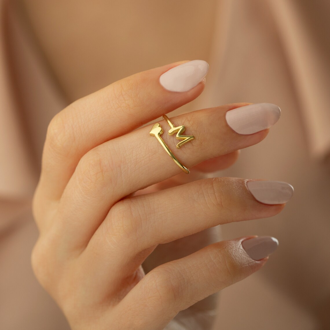 Dainty Initial Heart Ring Minimalist Letter Ring - Etsy