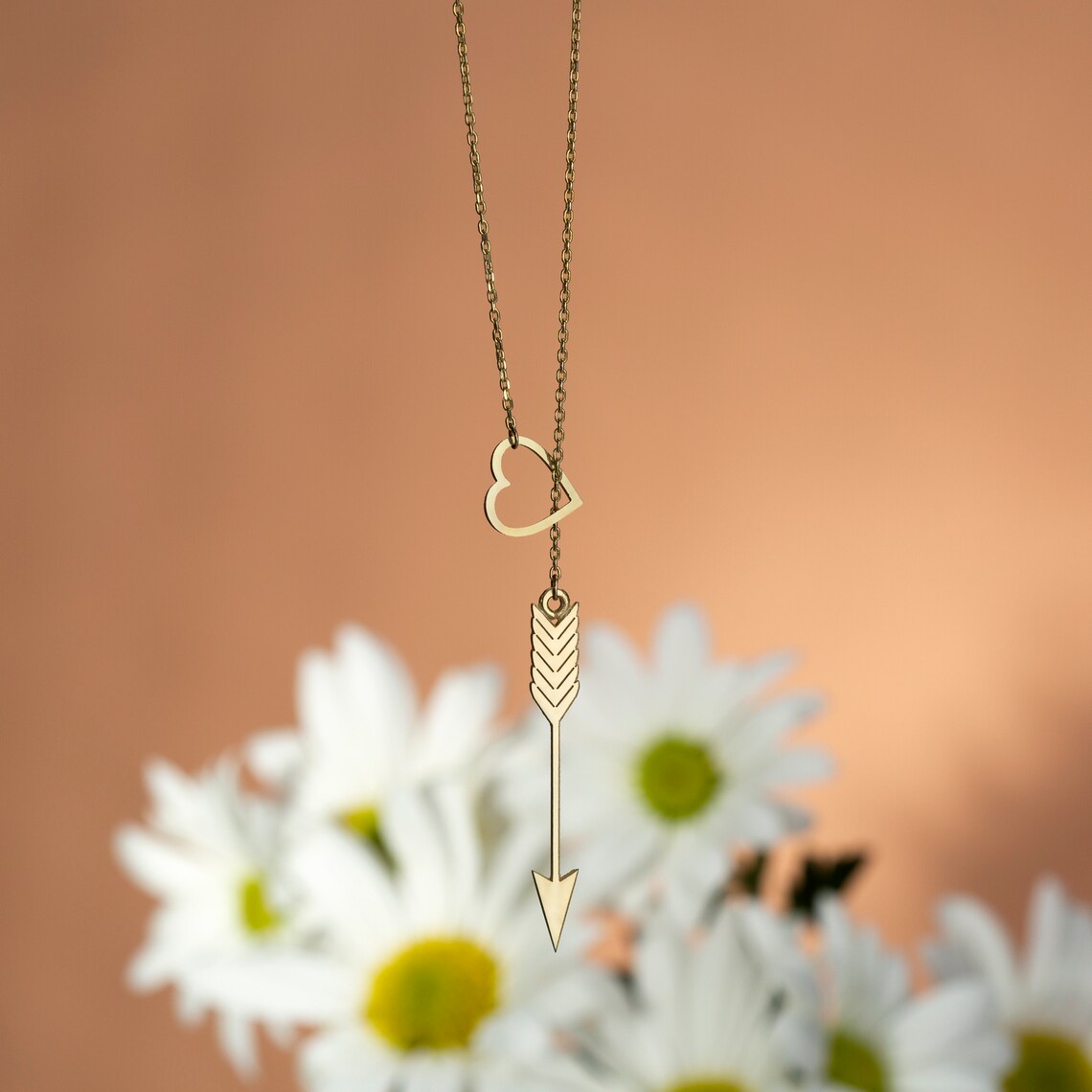 Heart & Arrow Necklace, Lariat Arrow Necklace With Heart, Gift for Her ...