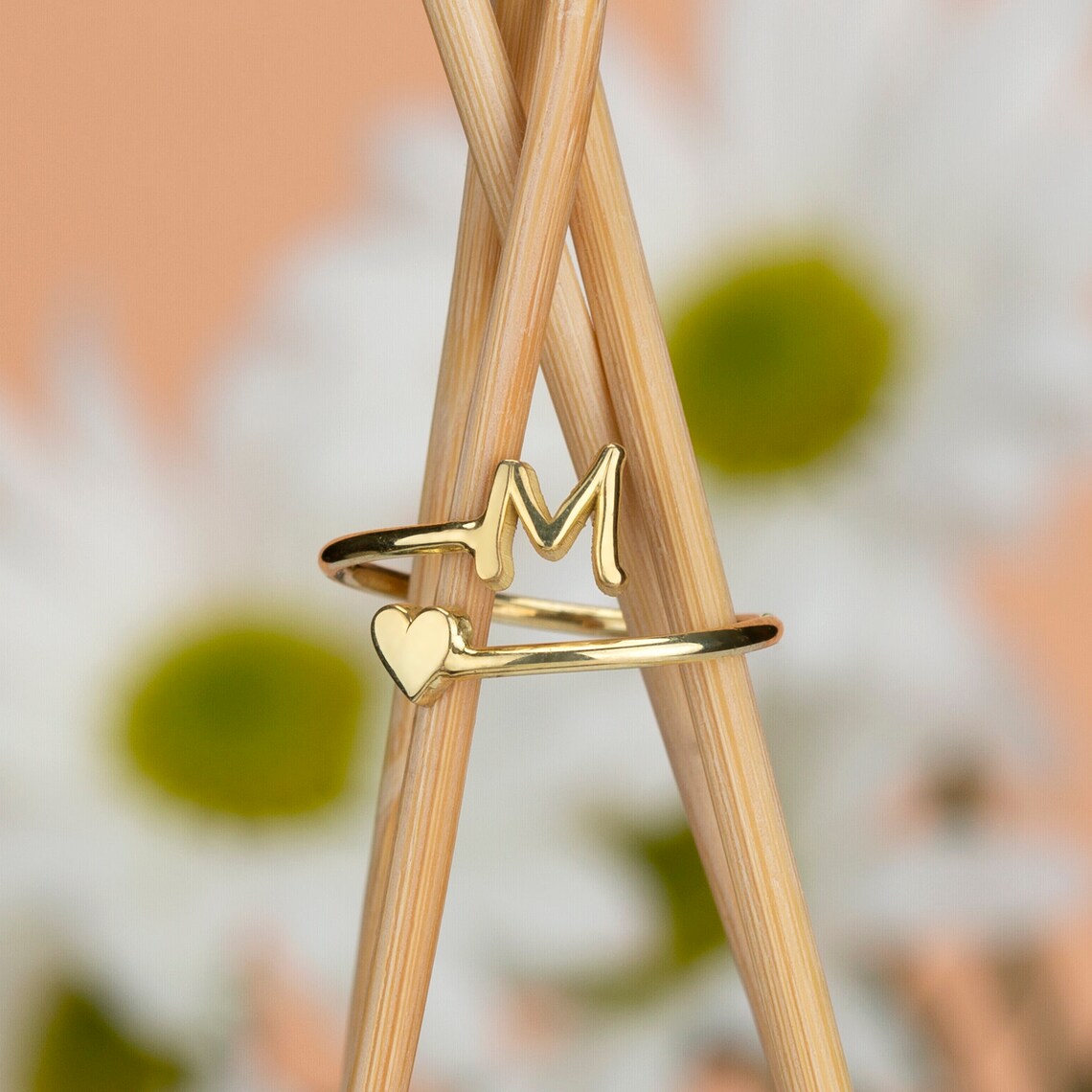 Dainty Initial Heart Ring Minimalist Letter Ring - Etsy