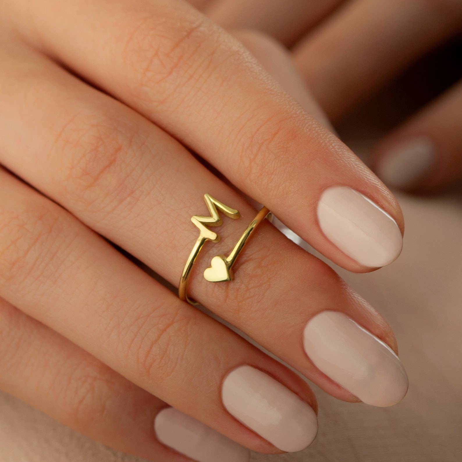 Dainty Initial Heart Ring Minimalist Letter Ring - Etsy