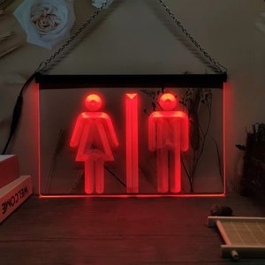 Toilet Washrooms Restrooms 3D Carving LED Neon Sign Wall Art for Home ...
