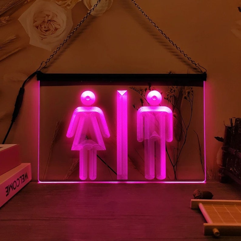 Toilet Washrooms Restrooms 3D Carving LED Neon Sign Wall Art for Home ...