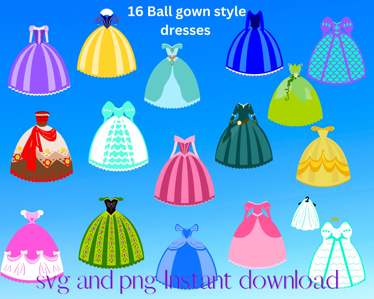 Princess Dress Bundle Princess Dress SVG Princess Cut File - Etsy