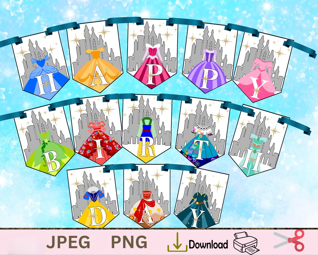 Princess Birthday Banner, Printable Princess Banner, Princess Birthday ...