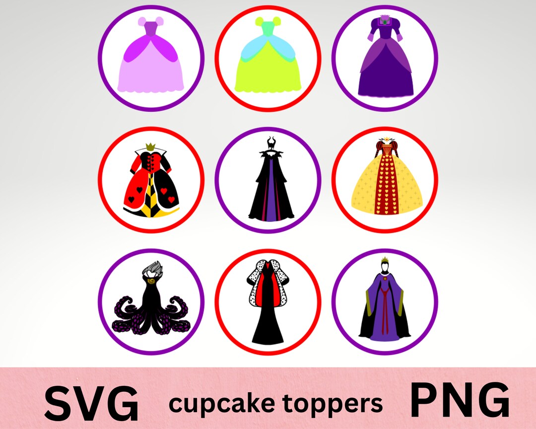 Villian Cupcake Toppers. Princess Villain Circle Toppers. SVG, PNG - Etsy