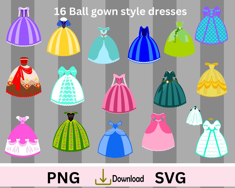 Princess Dress Bundle, Princess Dress SVG, Princess Cut File - Etsy