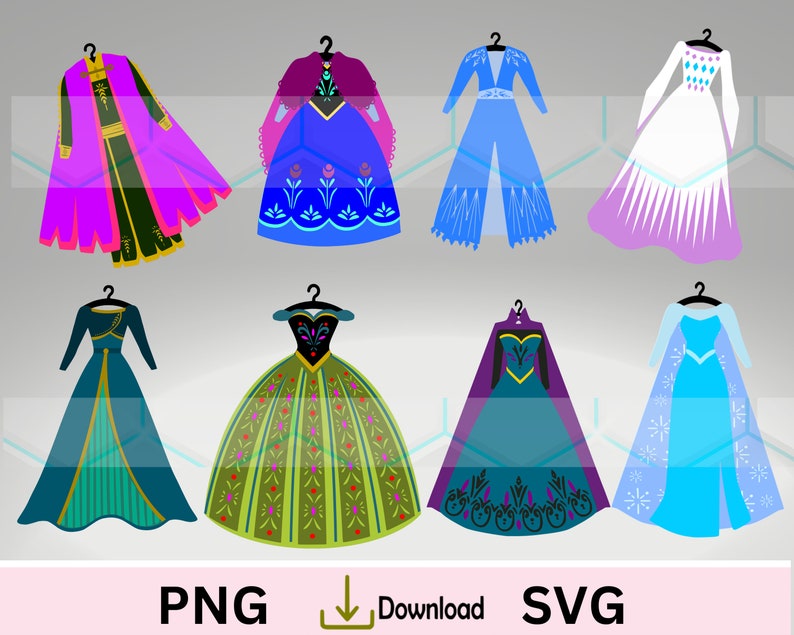 Frozen Sisters Dresses, Anna and Elsa SVG, Princess Dress SVG. Ice ...