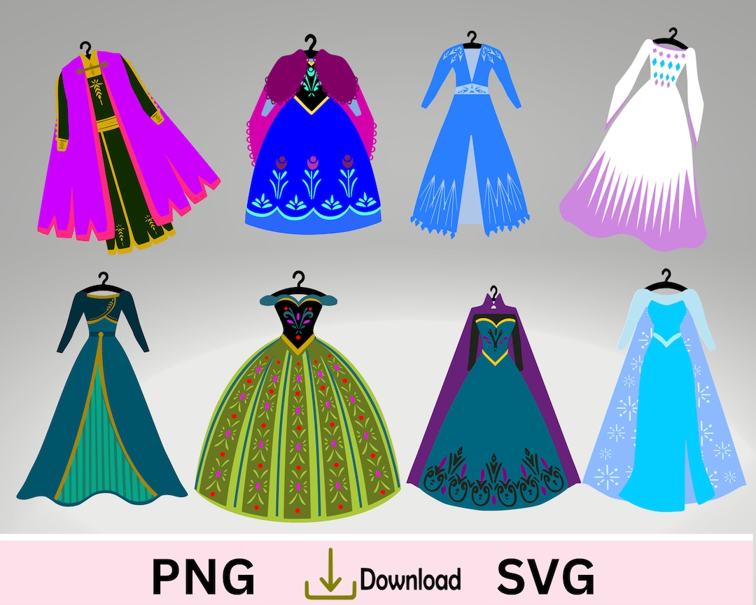 Frozen Sisters Dresses, Anna and Elsa SVG, Princess Dress SVG. Ice ...