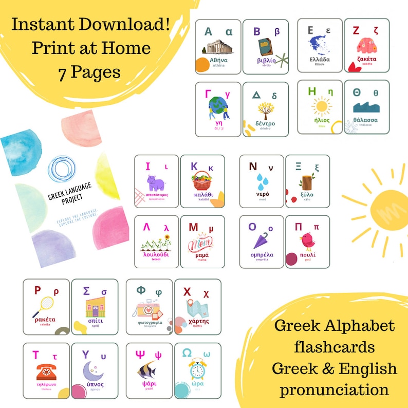 Instant Printable Greek Alphabet Flashcards (bilingual) - Etsy