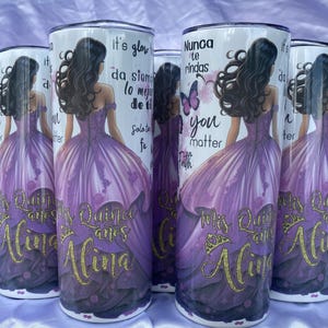 Mis Quince PERSONALIZED Tumbler With Lavender Dress and Butterflies ...