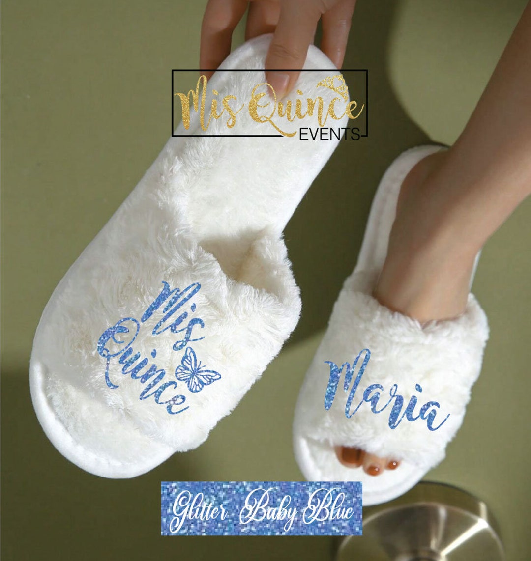 Personalized Quinceañera Fuzzy Slippers With Butterfly Design ...
