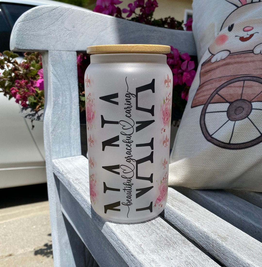 NANA Glass Can Cup, Iced Coffee Cup, Nana Libbey Frosted Glass Can ...