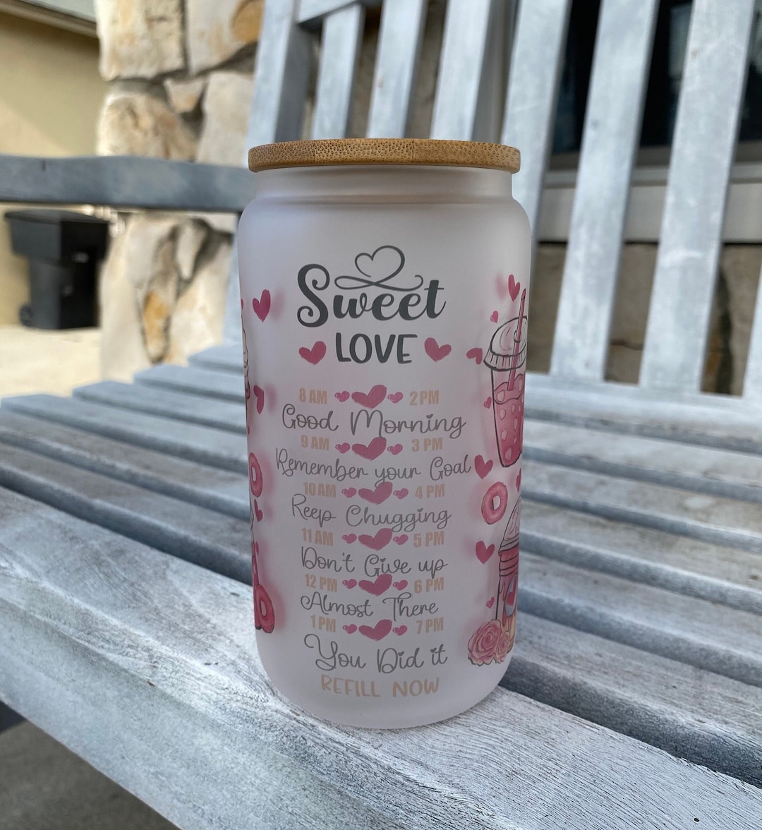 Sweet Love Valentines Glass Can Cup, Iced Coffee Cup, Libbey Frosted ...