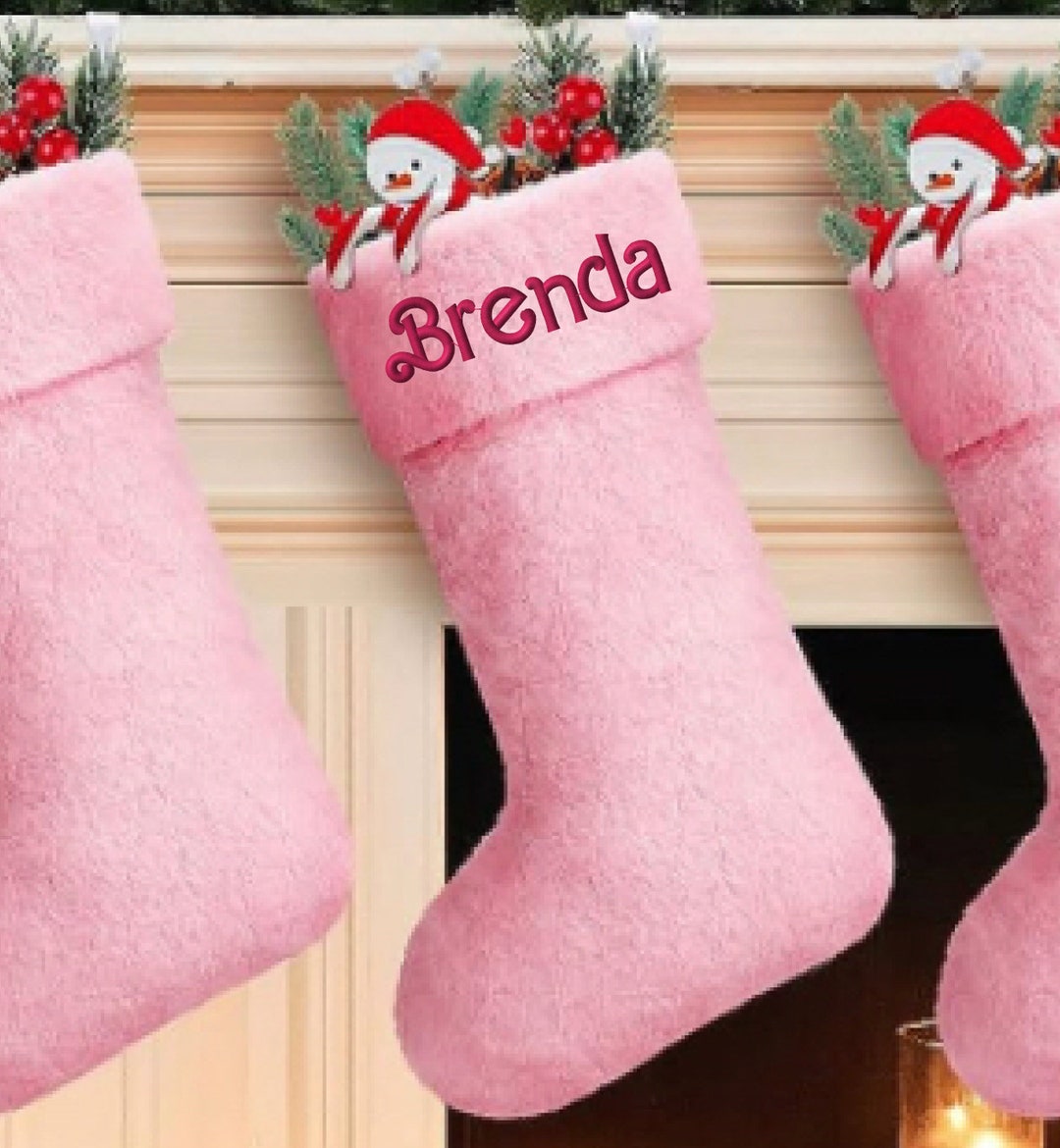 Personalized Pink Embroidered Stockings, Custom Name Christmas Stocking ...