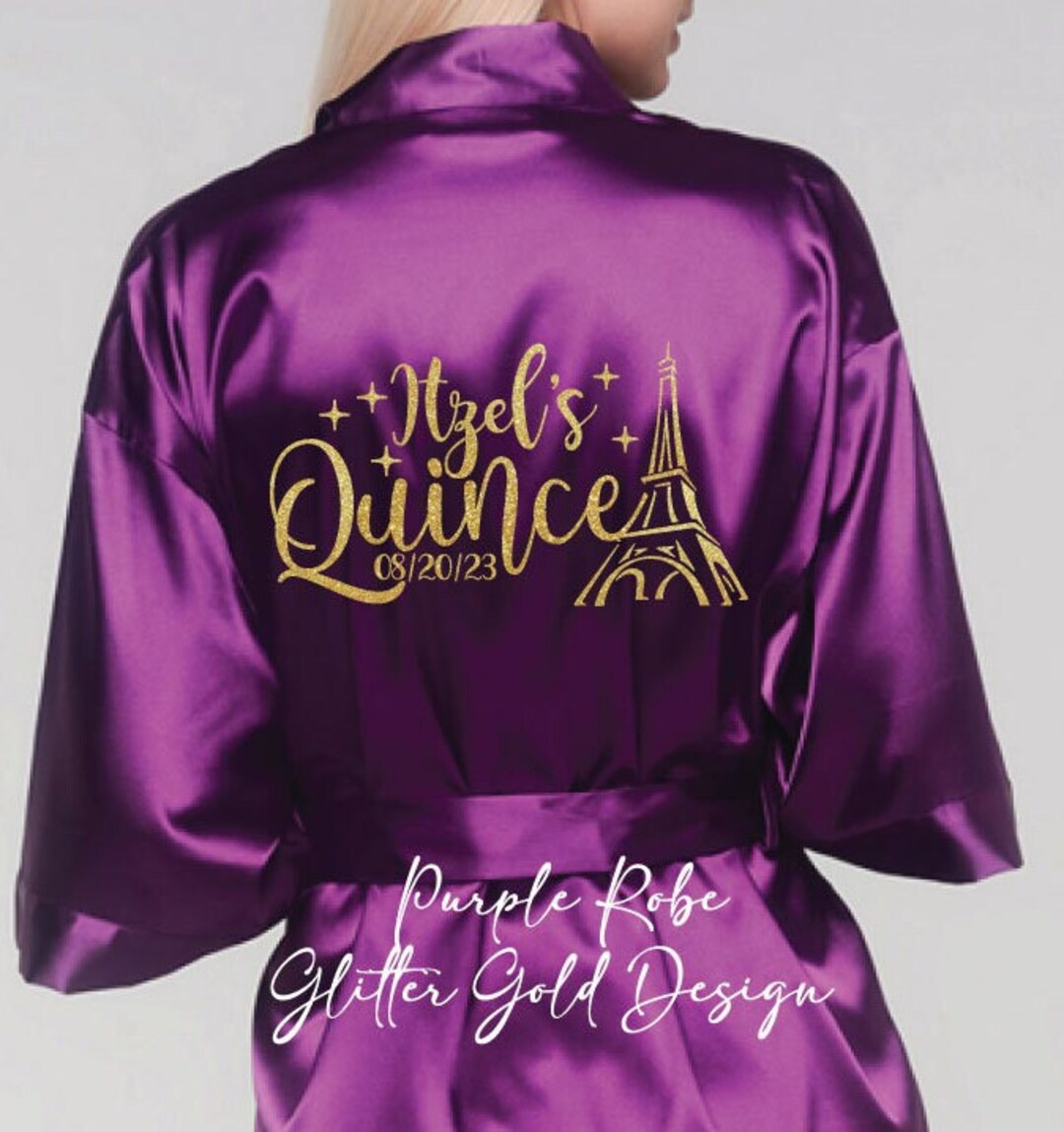 Includes FREE Front Personalization, Mis Quince Satin Robes With Eiffel ...