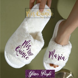 Personalized Quinceañera Fuzzy Slippers With Butterfly Design ...