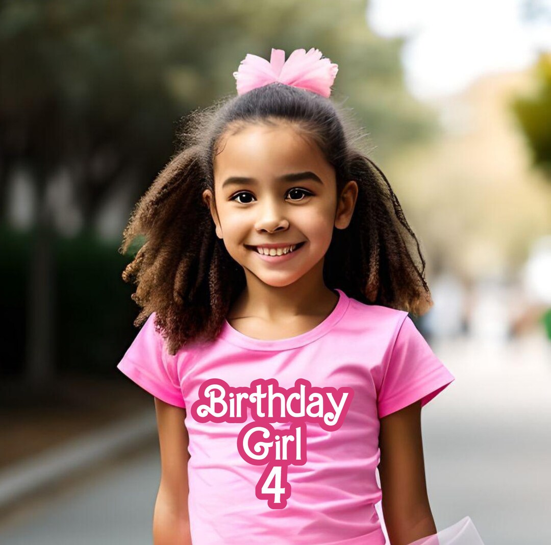 Custom Birthday Girl Tee Shirt, Cute Birthday Tee With Barbie Font ...