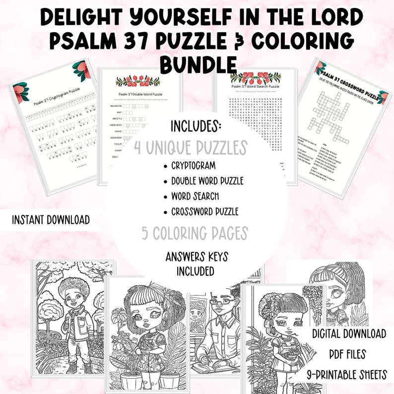 Delight in the Lord| Psalm 37 | Word Puzzles | Coloring Pages| Faith ...