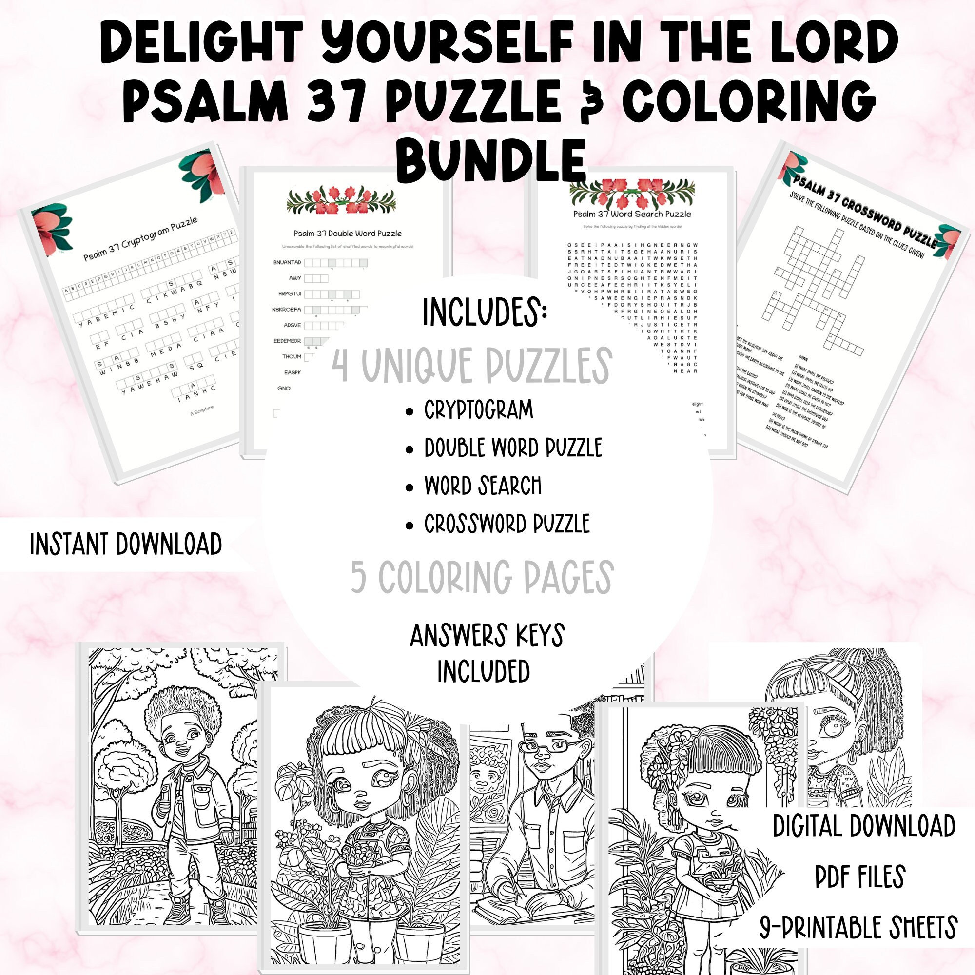 Delight in the Lord| Psalm 37 | Word Puzzles | Coloring Pages| Faith ...