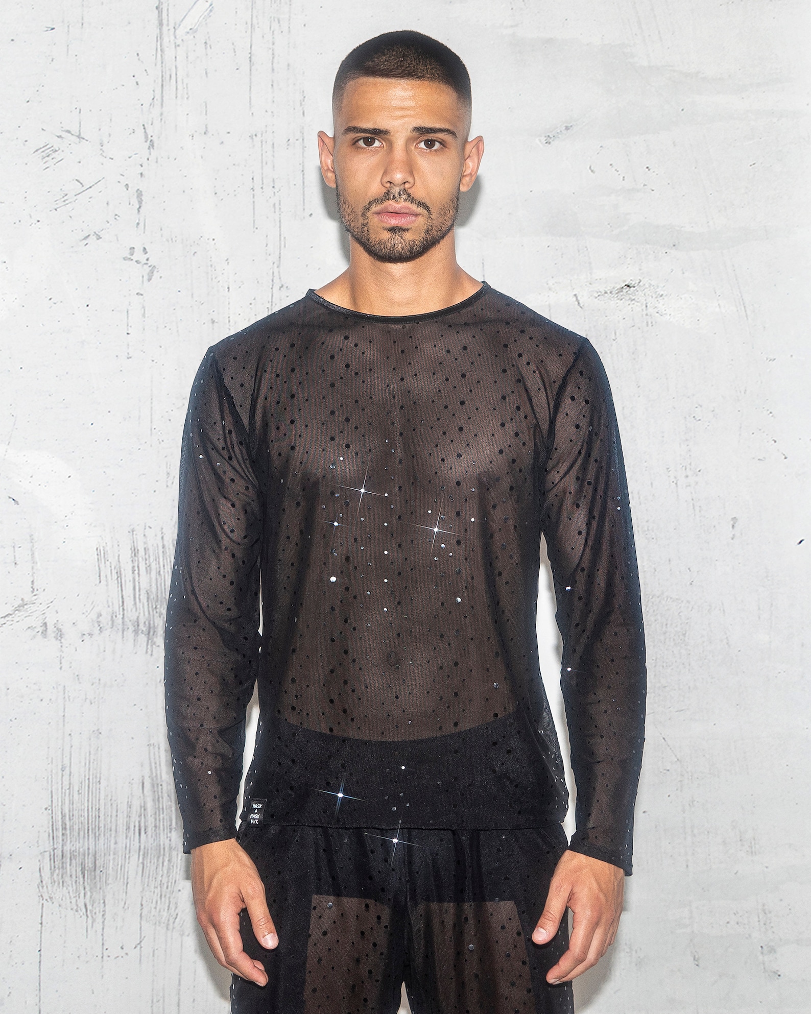 Men's Black Sheer Mesh Long Sleeve Shirt With Dotted Detail - Etsy
