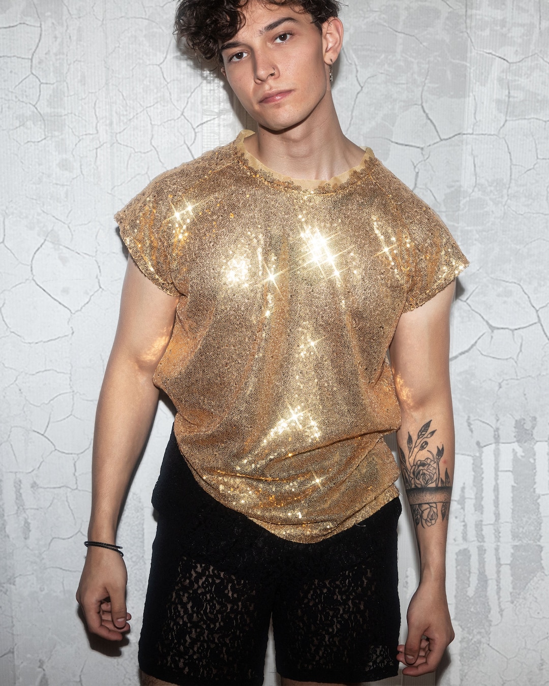 Men's Gold Sequin Shirt, NYE Gold Top, Christmas Party Shirt, Festival ...