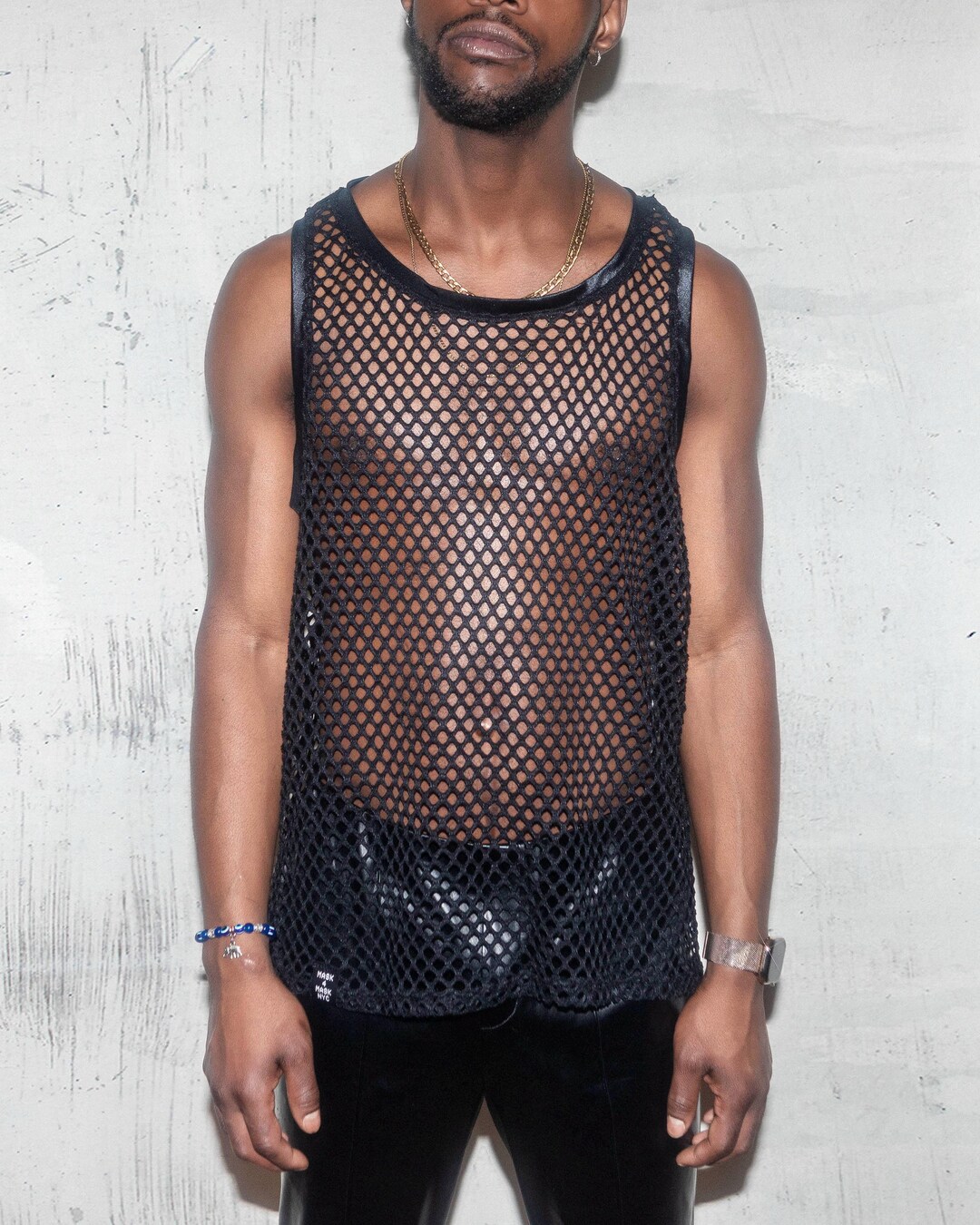 Men’s Black Fishnet Mesh Tank Top - Etsy