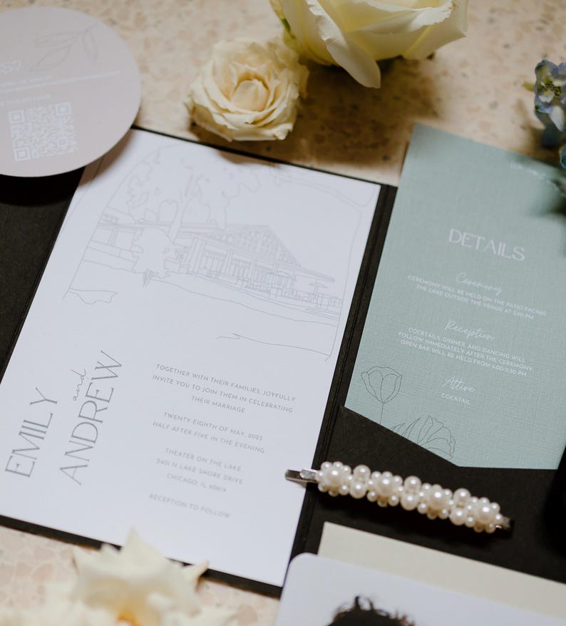 Minimalist Wedding Invitation Design Suite With Custom Venue Line ...