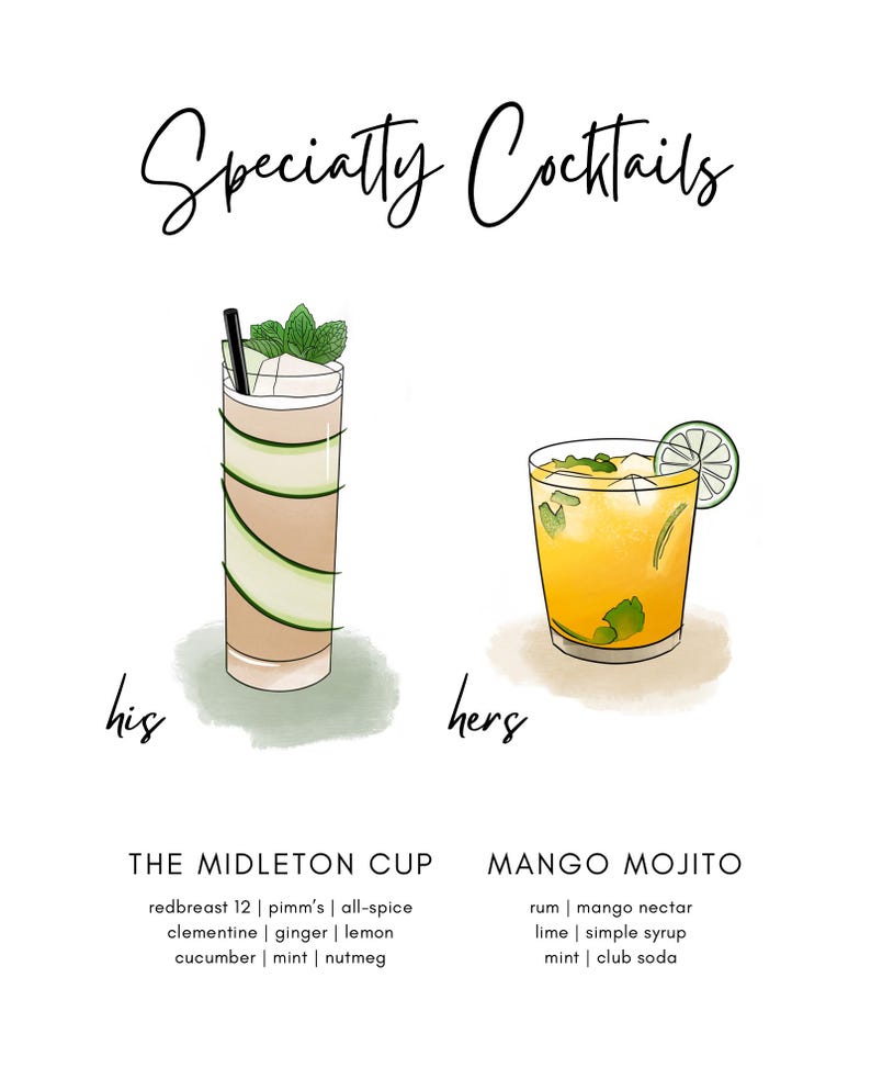 Custom Signature Cocktail Menu Sign for Weddings Digital Download File ...