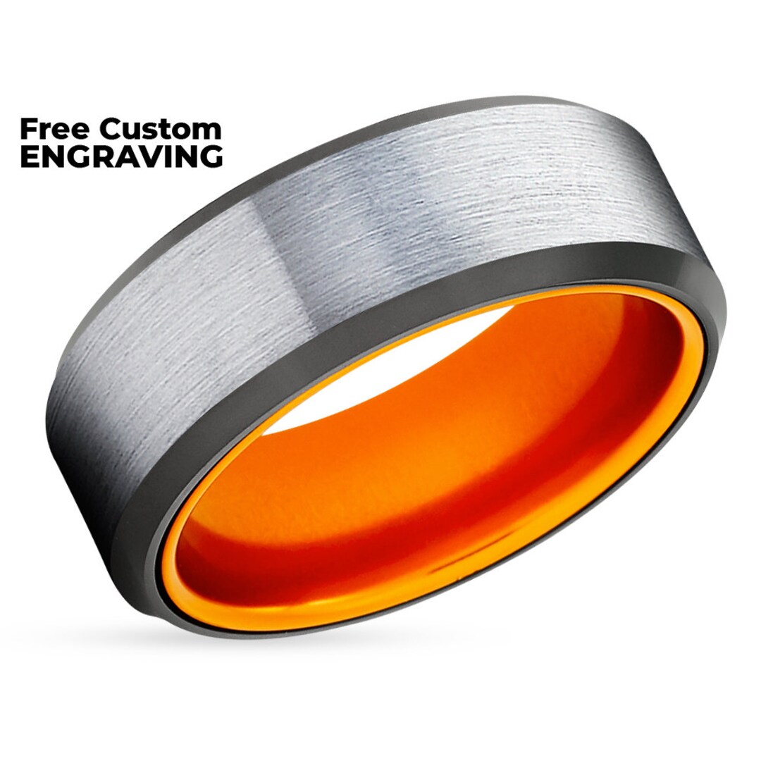 Orange Wedding Ring Tungsten Wedding Ring Silver Tungsten - Etsy