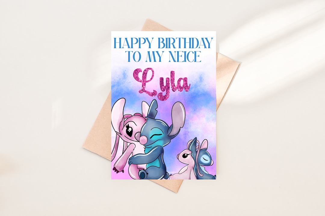Personalised Stitch Birthday Card, Stitch and Angel Greeting Card ...