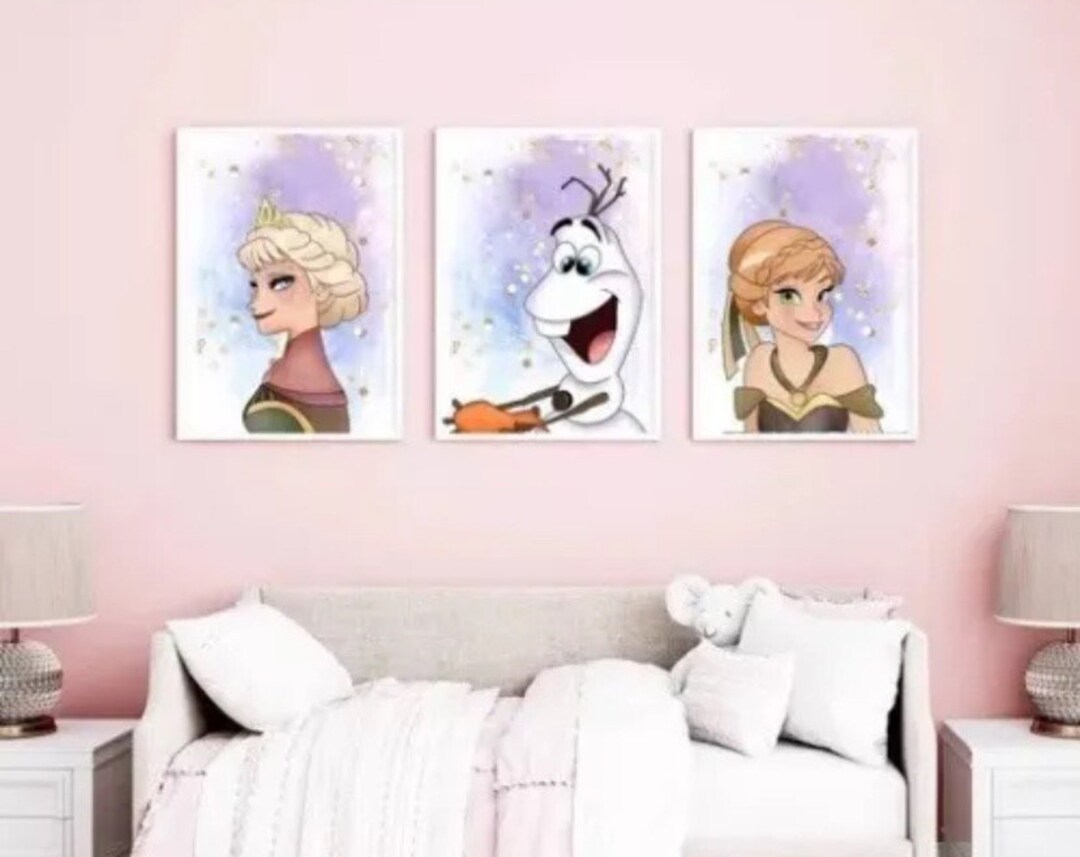 Set of 3 Nursery Prints Elsa Anna Olaf Prints Frozen Princess Decor ...
