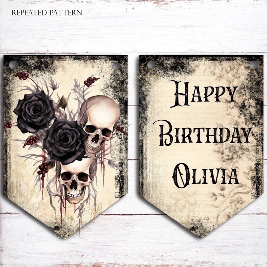 Gothic Skull Birthday Bunting, Personalised Gothic Bunting , Gothic ...