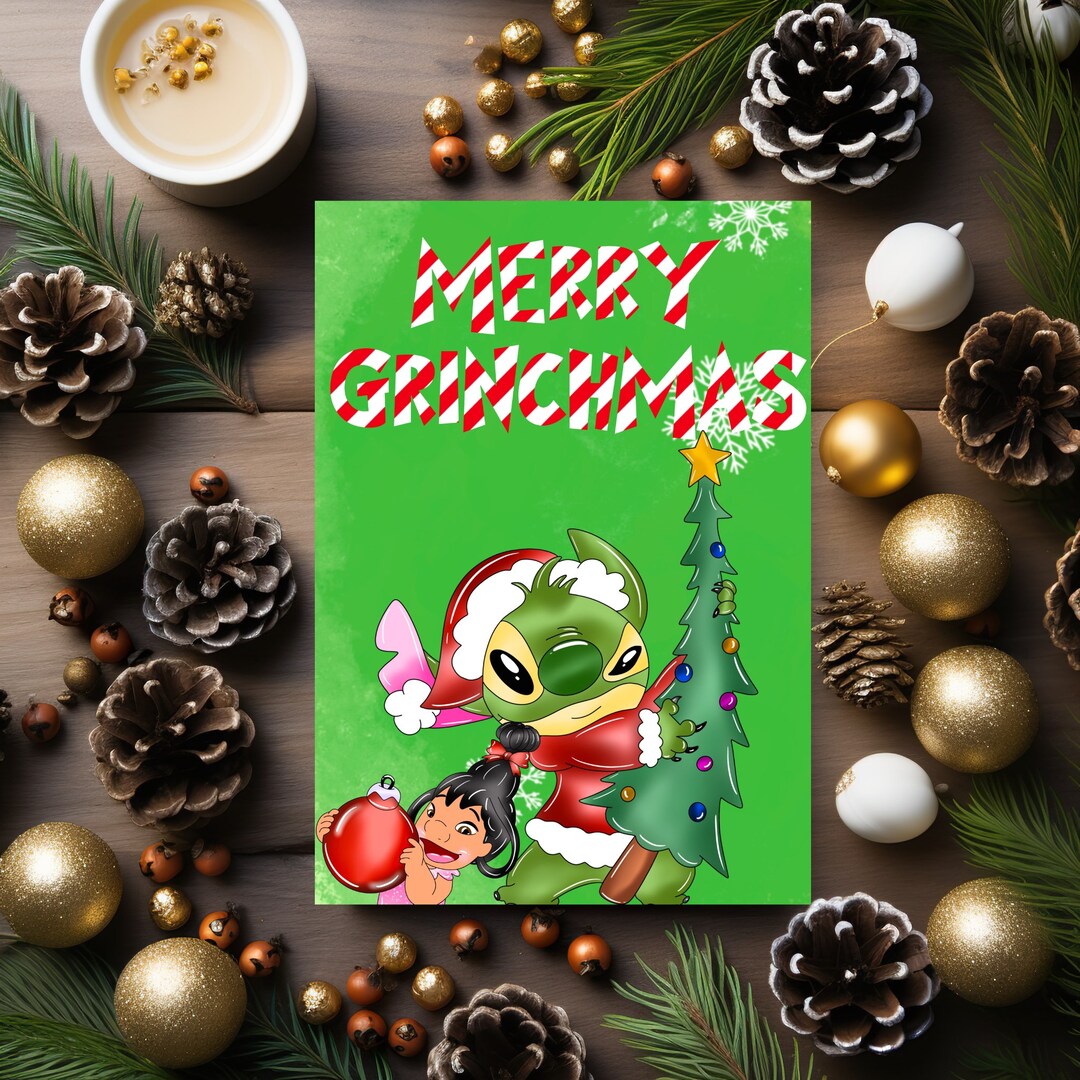 Grinch Christmas Card Grinchmas Stitch Greeting Card - Etsy