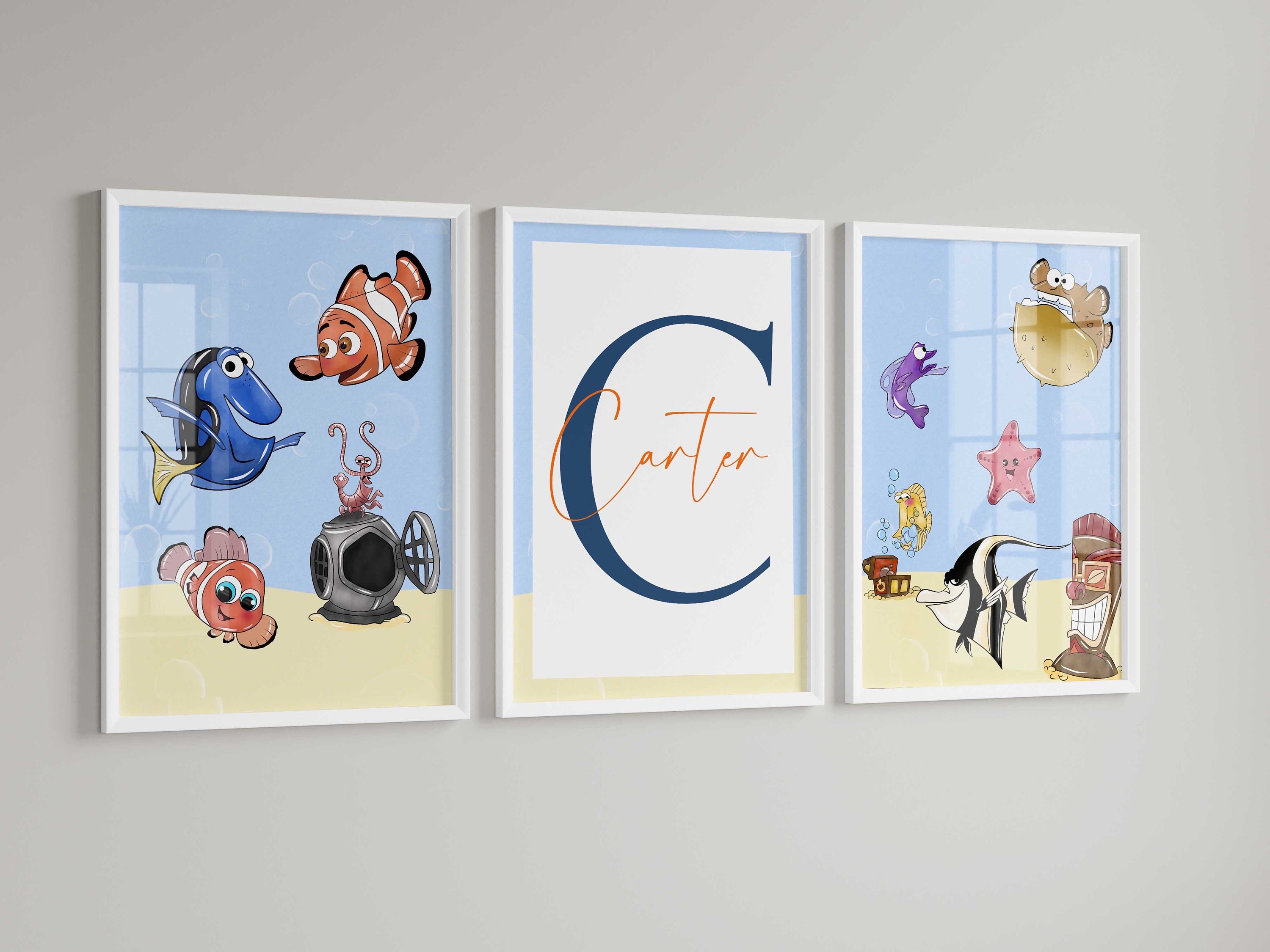 Set of 3 Personalised Nemo Wall Prints Set of 3 Dory Wall Art ...