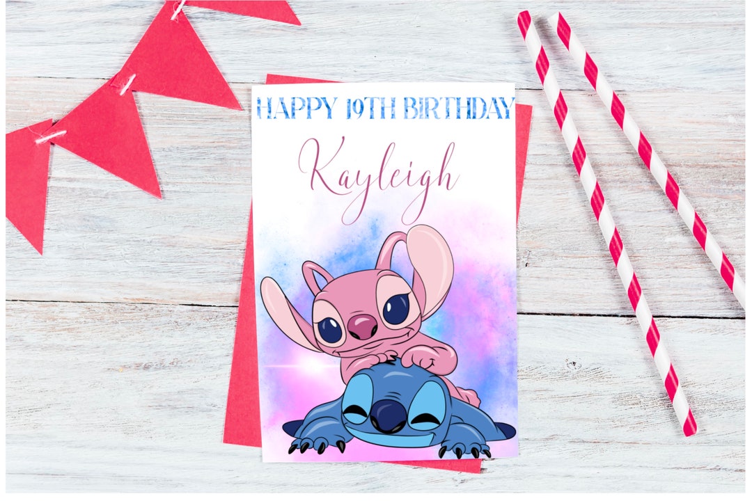 Personalised Stitch Birthday Card, Stitch and Angel Greeting Card ...