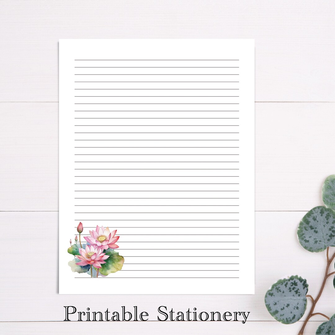 Lotus Flower Printable Stationery, Floral Letter Writing Paper, Floral ...