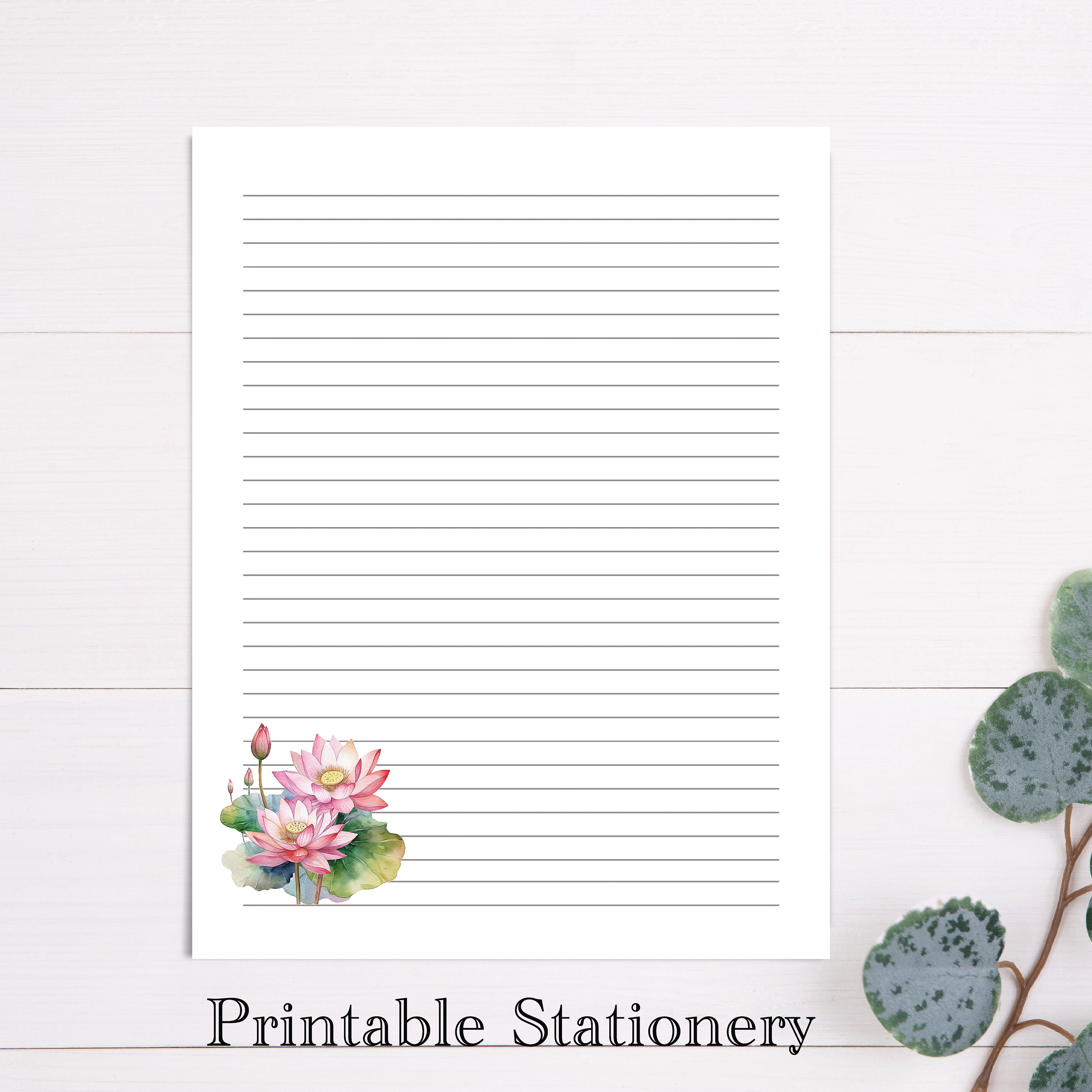 Lotus Flower Printable Stationery, Floral Letter Writing Paper, Floral ...