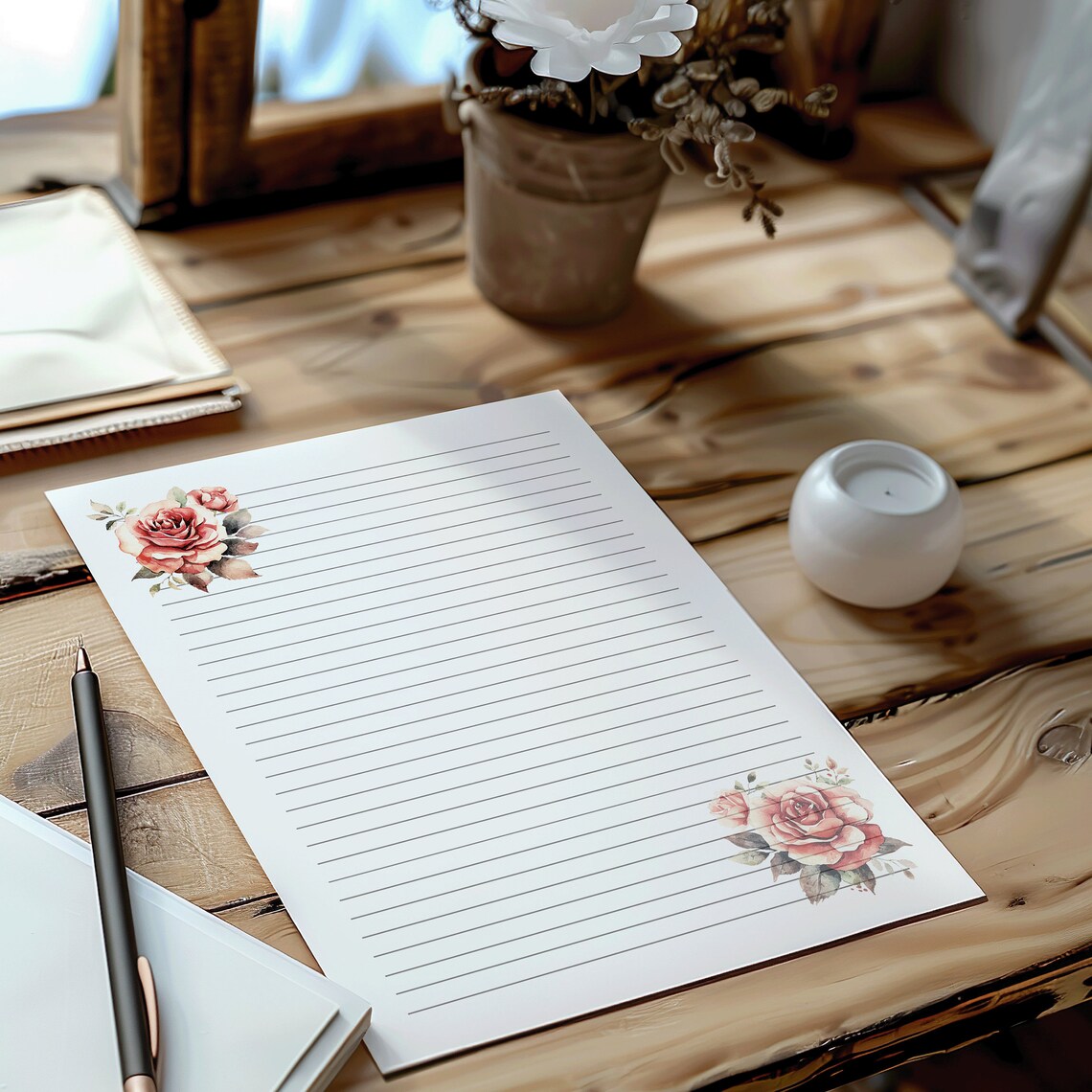 Vintage Roses Printable Stationery, Flowers, Floral Letter Writing ...