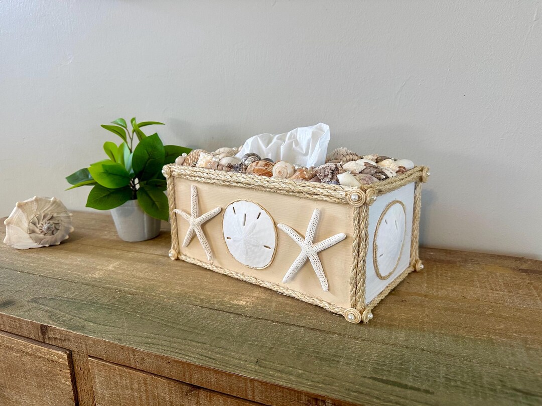 Seashell Tissue Box Holder - Beach Wedding Gift, Coastal Decor ...