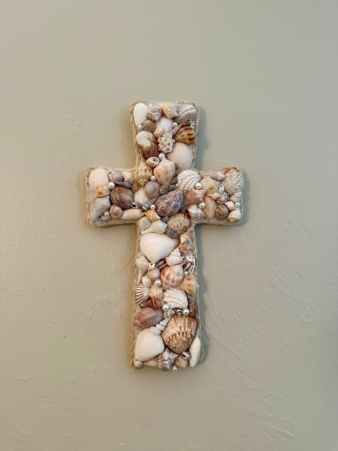 11.5” Seashell Cross With Rope - Easter Gift, Coastal Decor, Beach ...