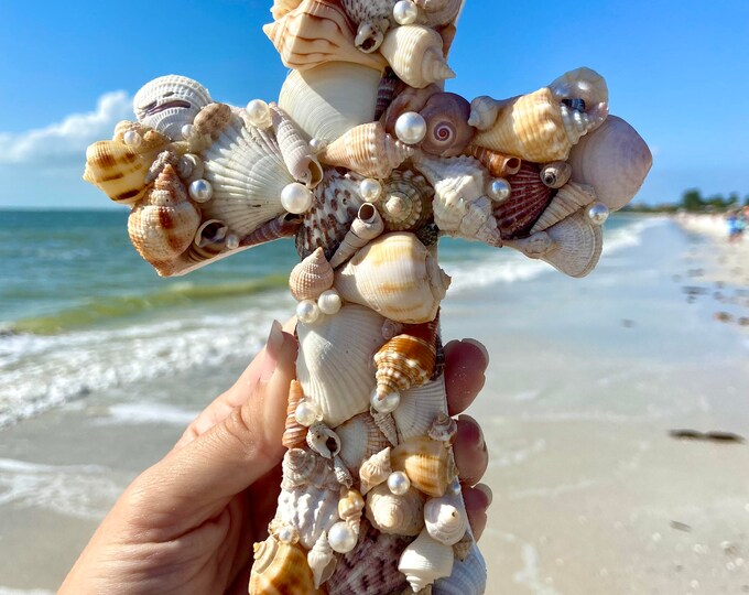 7.5" or 11.5” Seashell Cross - Easter Gift, Coastal Decor, Beach ...