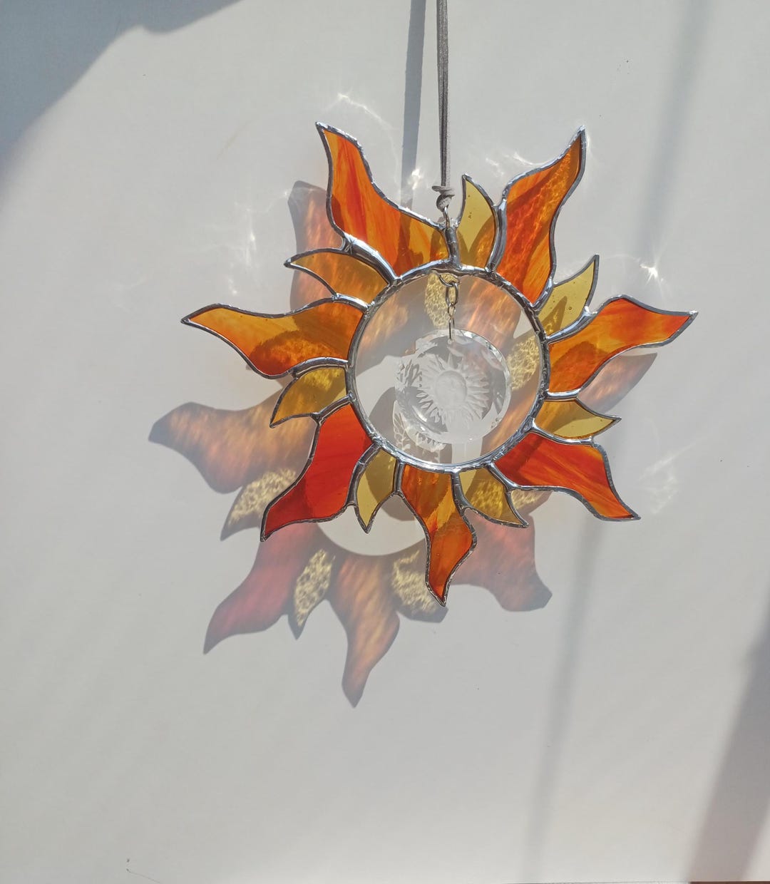 Etched Sun Face Stained Glass Suncatcher: Window Ornament - Etsy
