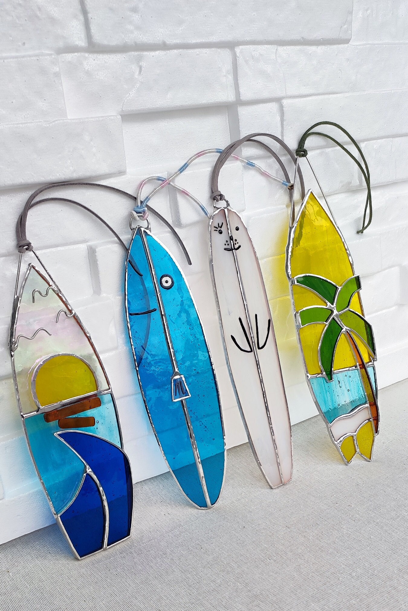 Stained Glass Surfboard Suncatcher, Hawaii Beach Decor, Sea Life Wall ...