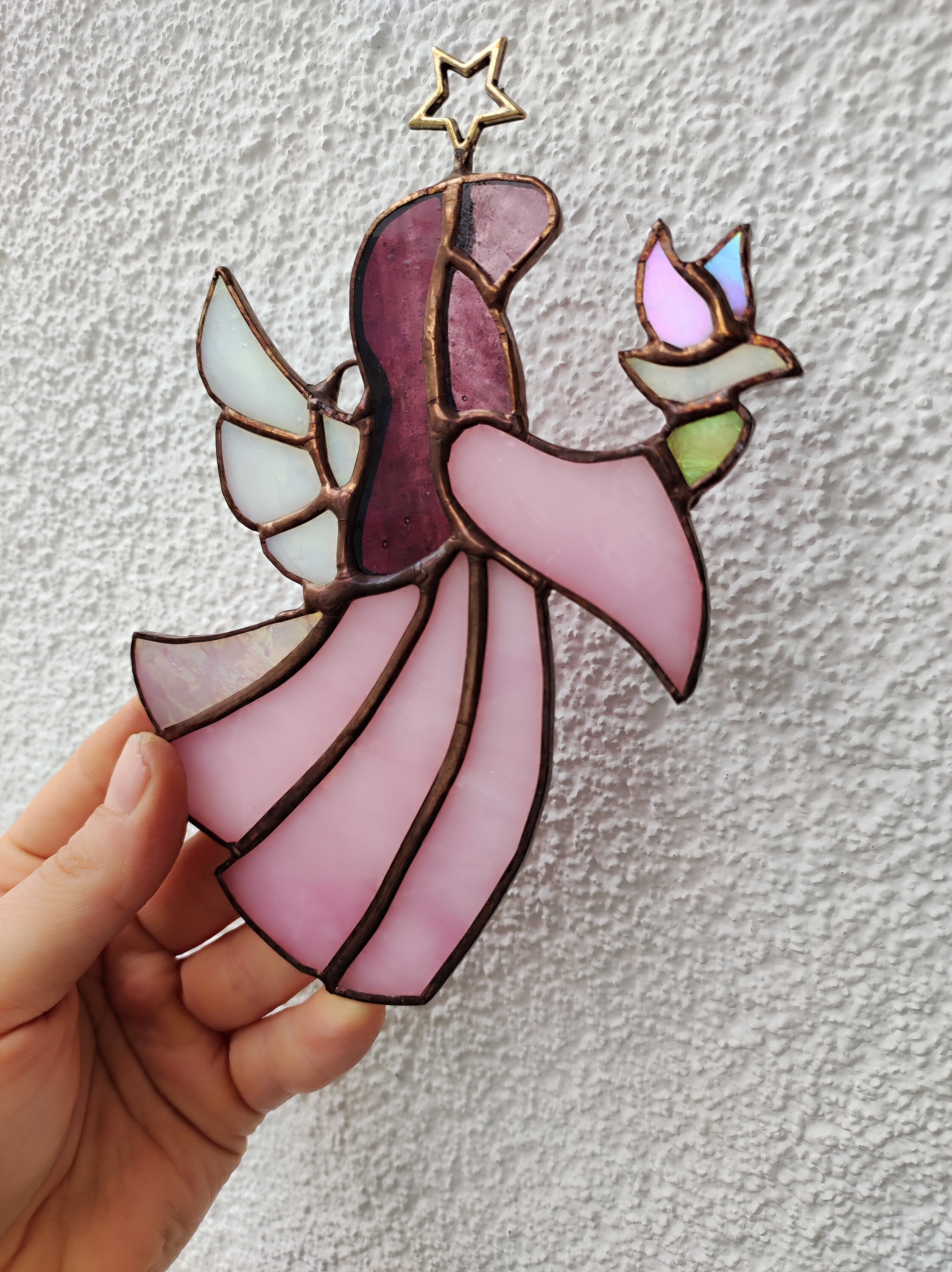 Stained Glass Angel Suncatcher, Guardian Angel Ornament, Art Window ...
